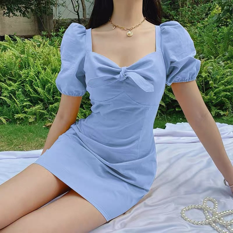 solid color bow dress KF90705 – unzzy