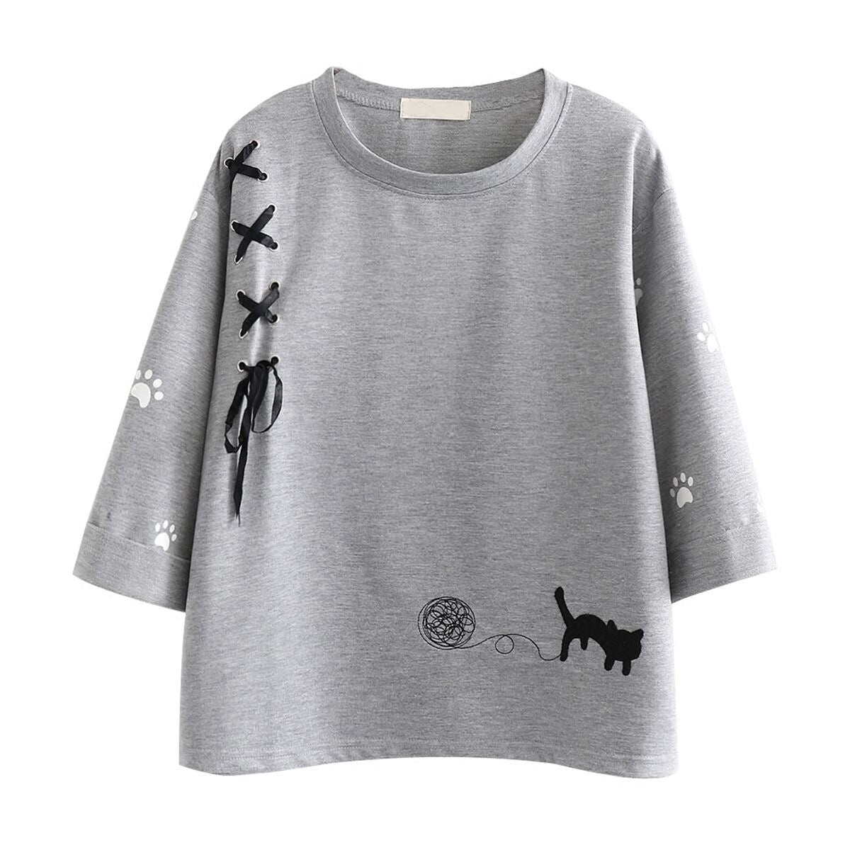 Cat Embroidery Cropped Sleeve T-shirt KF30263 – unzzy
