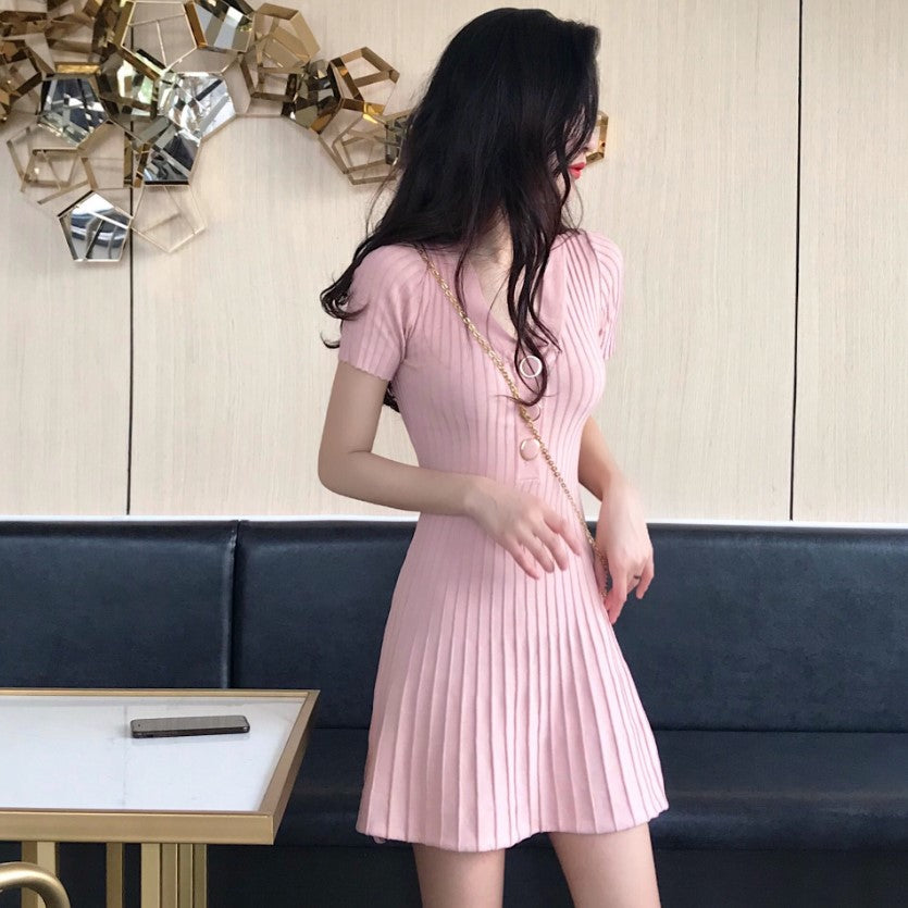V-neck knit dress KF50110 – unzzy